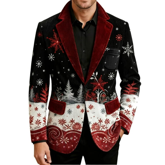 Christmas Blazer Men Corduroy Sequins Ugly Jacket 3 Button Funny Xmas ...