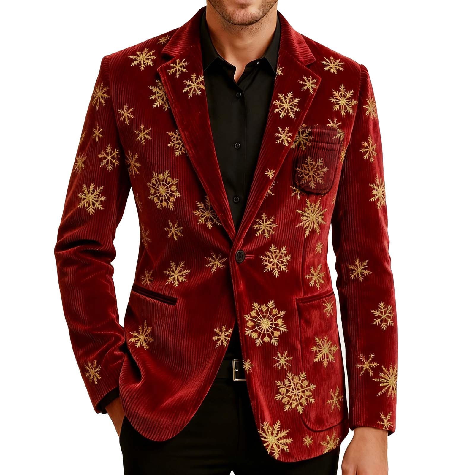 Christmas Blazer Men Corduroy Sequins Ugly Jacket 3 Button Funny Xmas ...