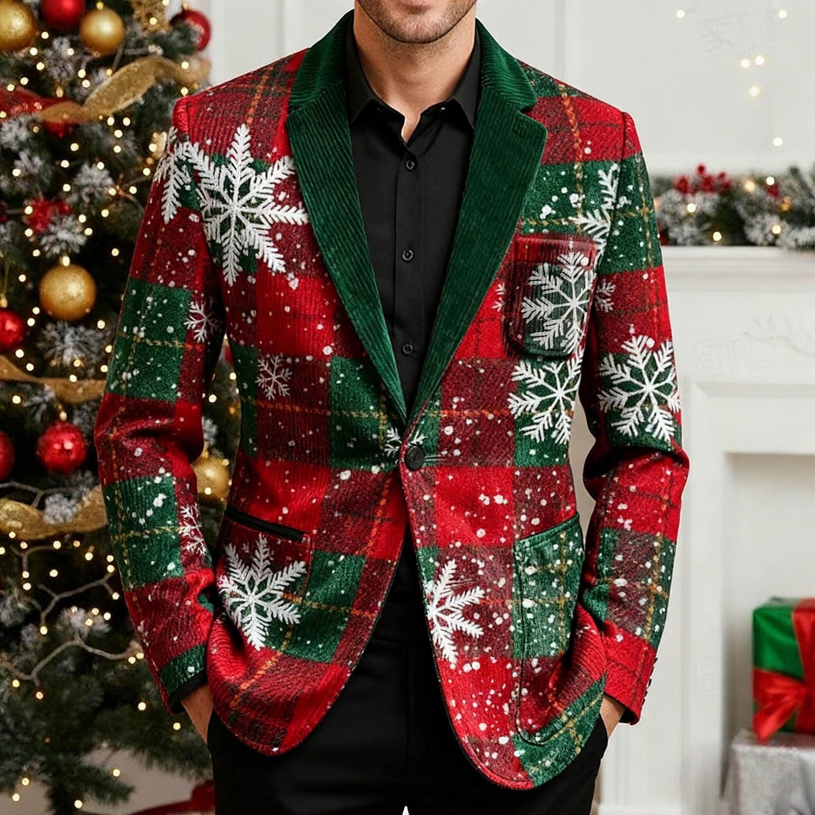Christmas Blazer Men Corduroy Suit Jacket Slim Fit Holiday Party ...