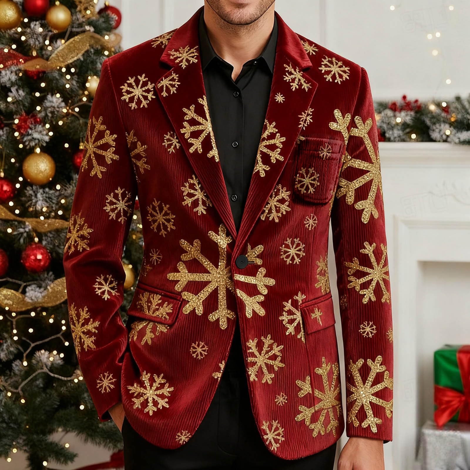 Christmas Blazer Men Corduroy Ugly Jacket 3 Button Sequins Funny Xmas ...