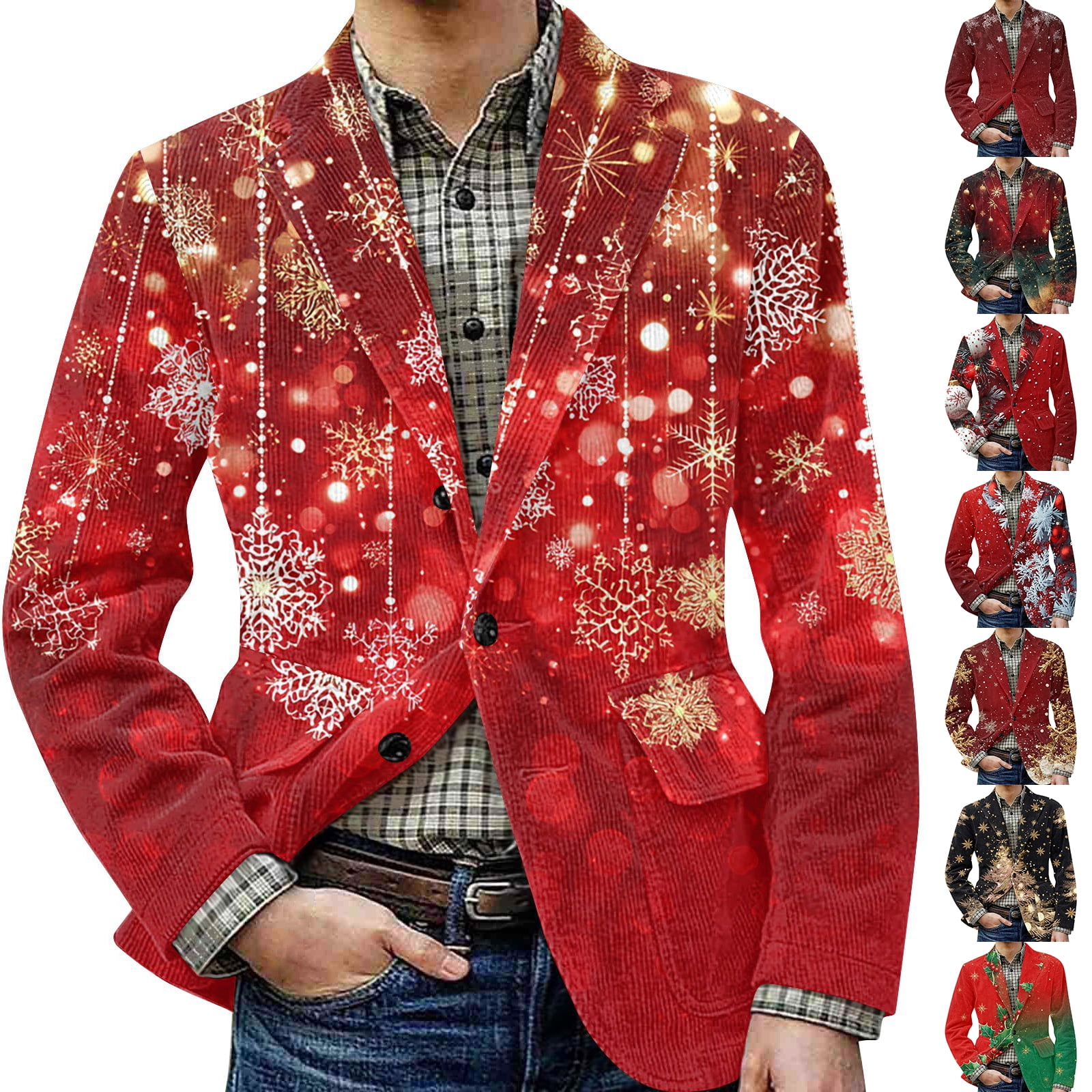 Christmas Blazer Men Fashion Corduroy Ugly Xmas Graphic Slim Fit ...