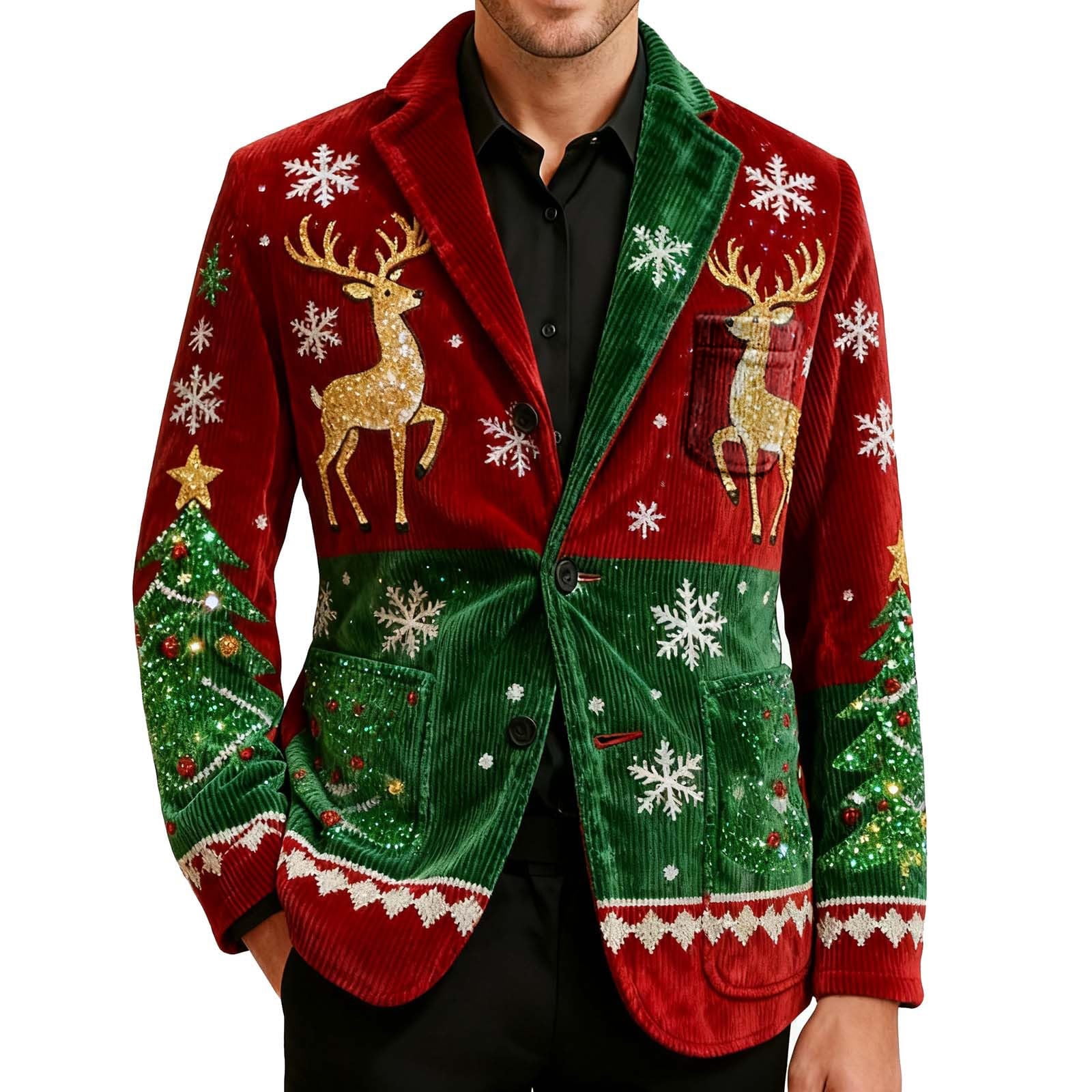 Christmas Blazer Men Slim Fit Lightweight Corduroy Jacket Christmas ...