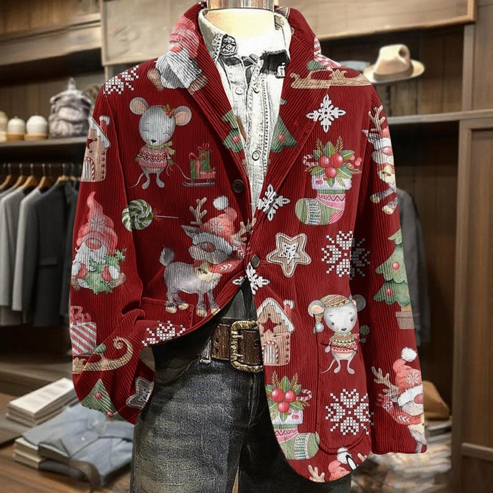 Christmas Blazer for Men 2025 Fashion Xmas Graphic Slim Fit Corduroy ...