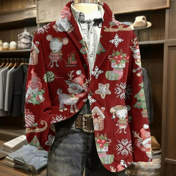 Christmas Blazer for Men 2025 Fashion Xmas Graphic Slim Fit Corduroy ...