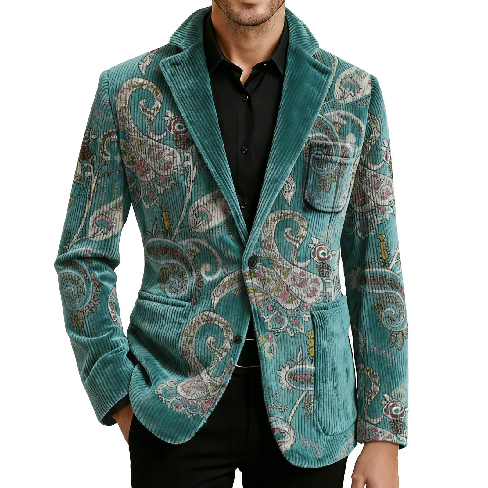 Christmas Blazer for Men Corduroy Sequins Ugly Jacket 3 Button Funny ...