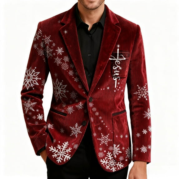 Christmas Blazer for Men Corduroy Sequins Ugly Jacket 3 Button Funny ...