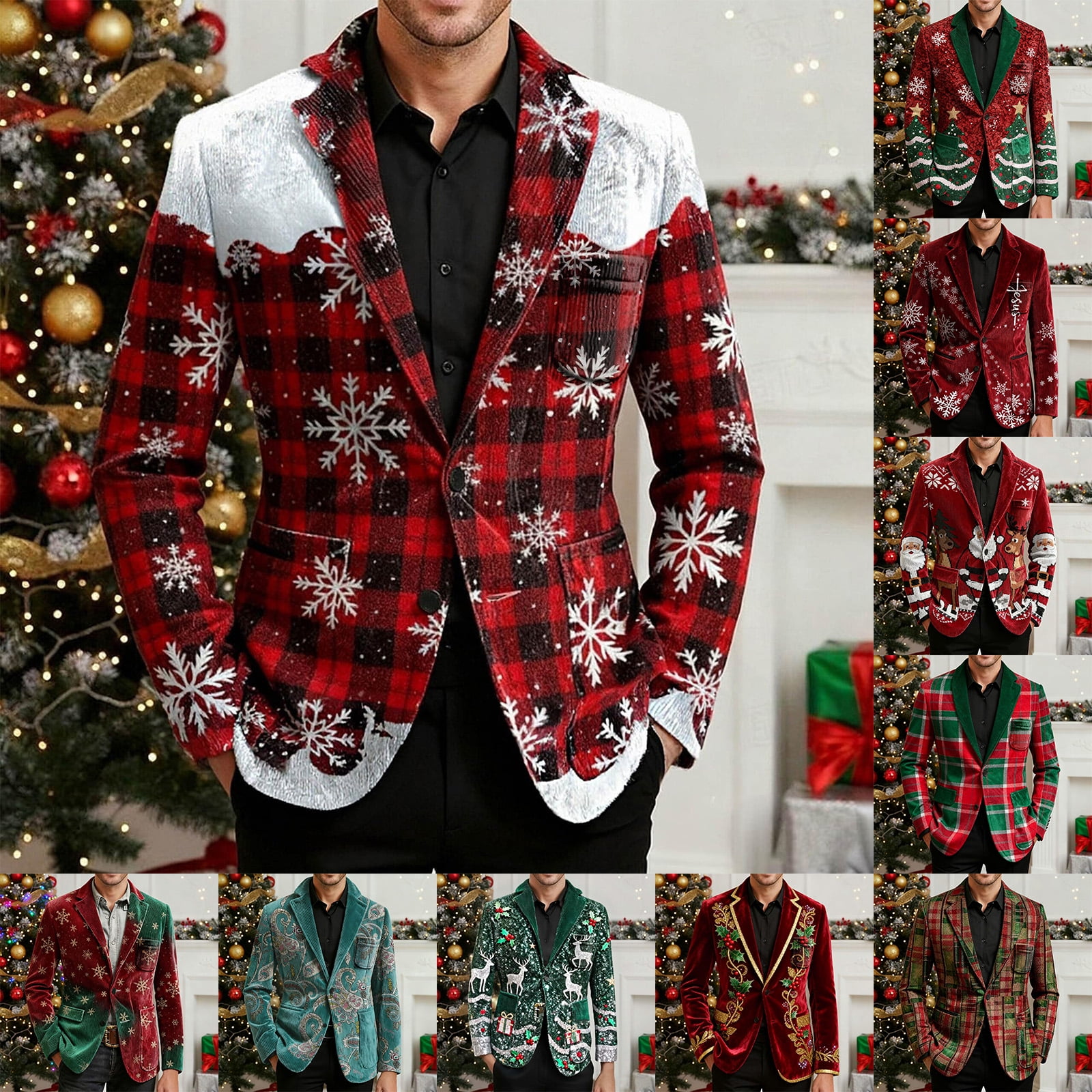 Christmas Blazer for Men Corduroy Ugly Xmas Jacket Novelty Snowflake ...