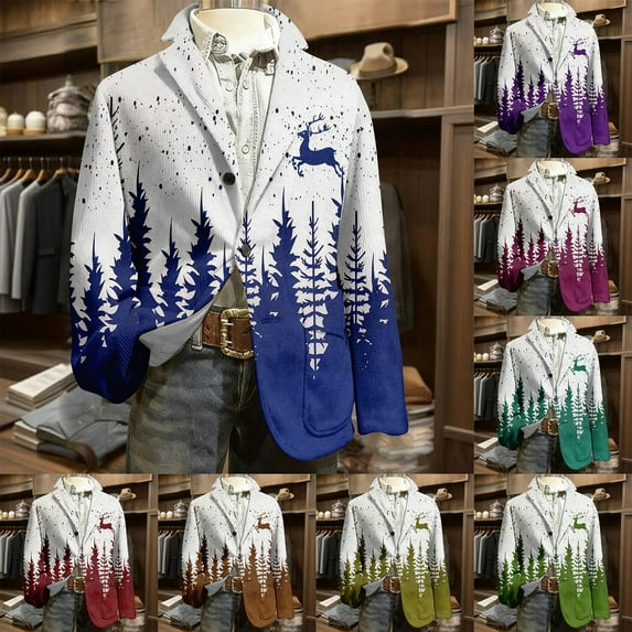 Christmas Blazer for Men Corduroy Vintage Ugly Jacket 3 Button ...