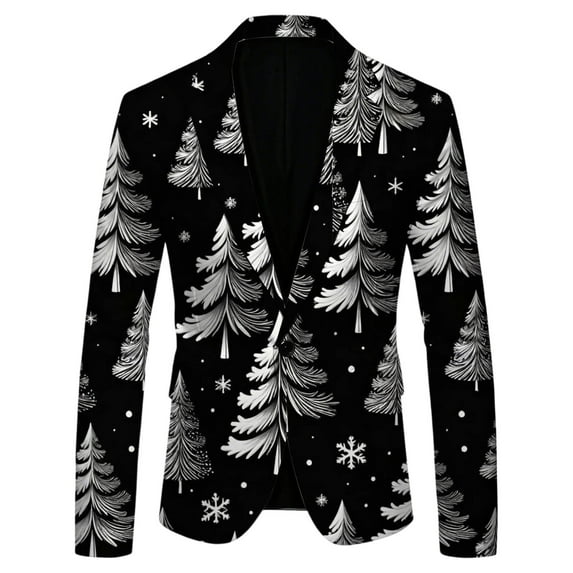 Christmas Blazer for Men Slim Fit Corduroy Xmas Print Holiday Party One ...