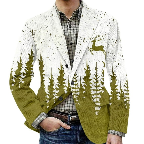 Christmas Blazer for Men Ugly Xmas Corduroy Jacket 3 Button Funny ...