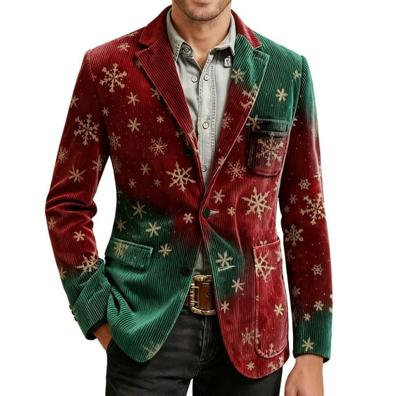 Christmas Blazer for Men Ugly Xmas Corduroy Jacket 3 Button Slim Fit ...