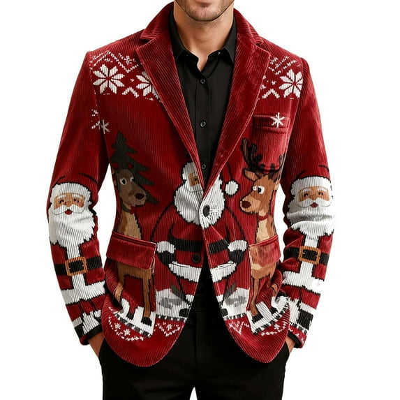 Christmas Blazer for Men Ugly Xmas Corduroy Jacket 3 Button Slim Fit ...