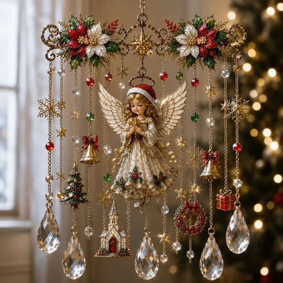 Christmas Blessing Stained Glass Crystal Suncatcher Hanging Ornament ...