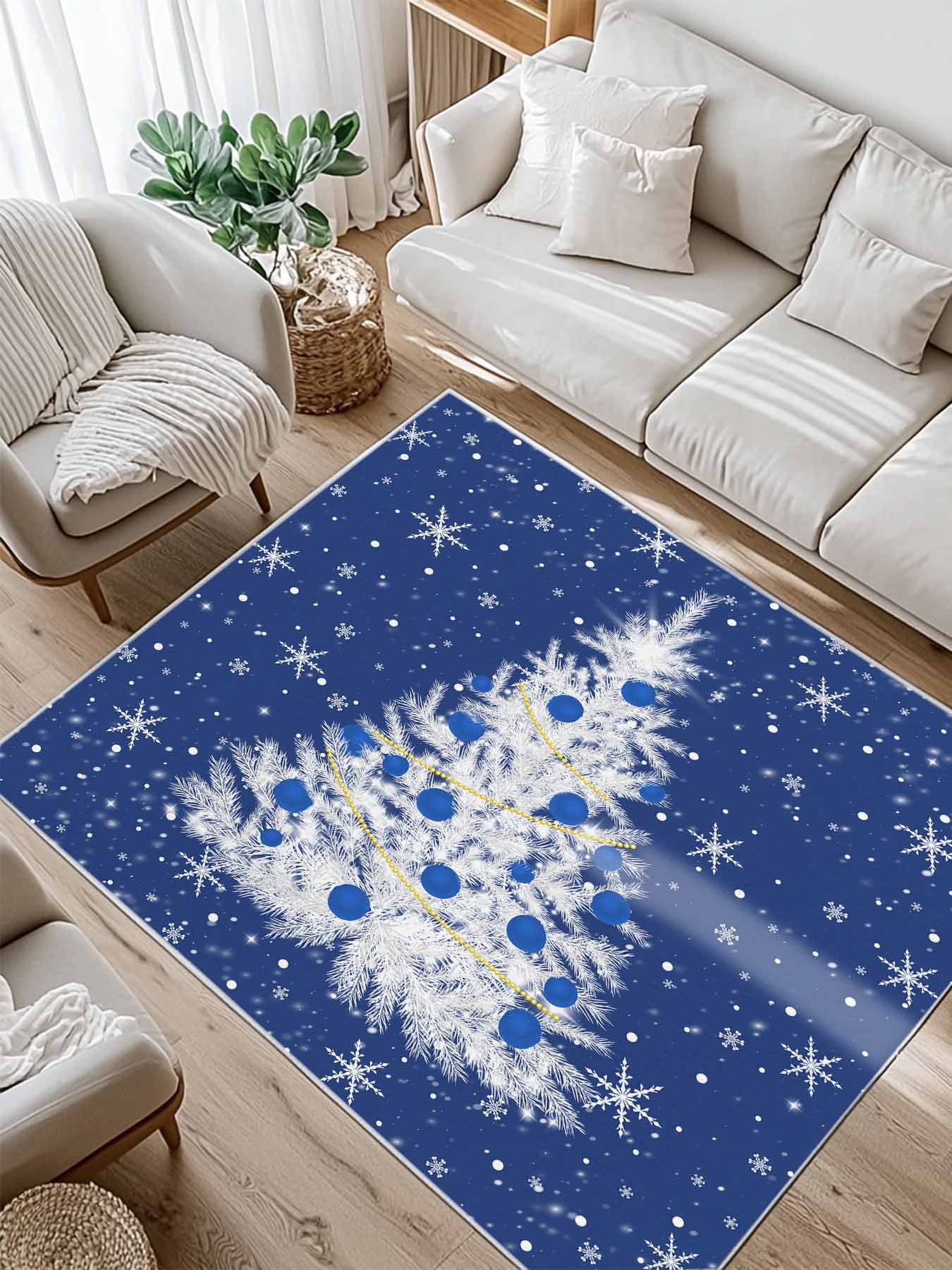 Christmas Blue Area Rug for Bedroom 4x6 Ft White Xmas Tree Winter ...