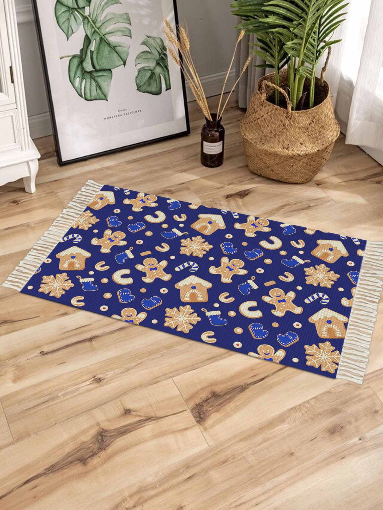 Christmas Blue Bath Rug 2x3ft Woven Bathroom Entryway Runner Rug ...