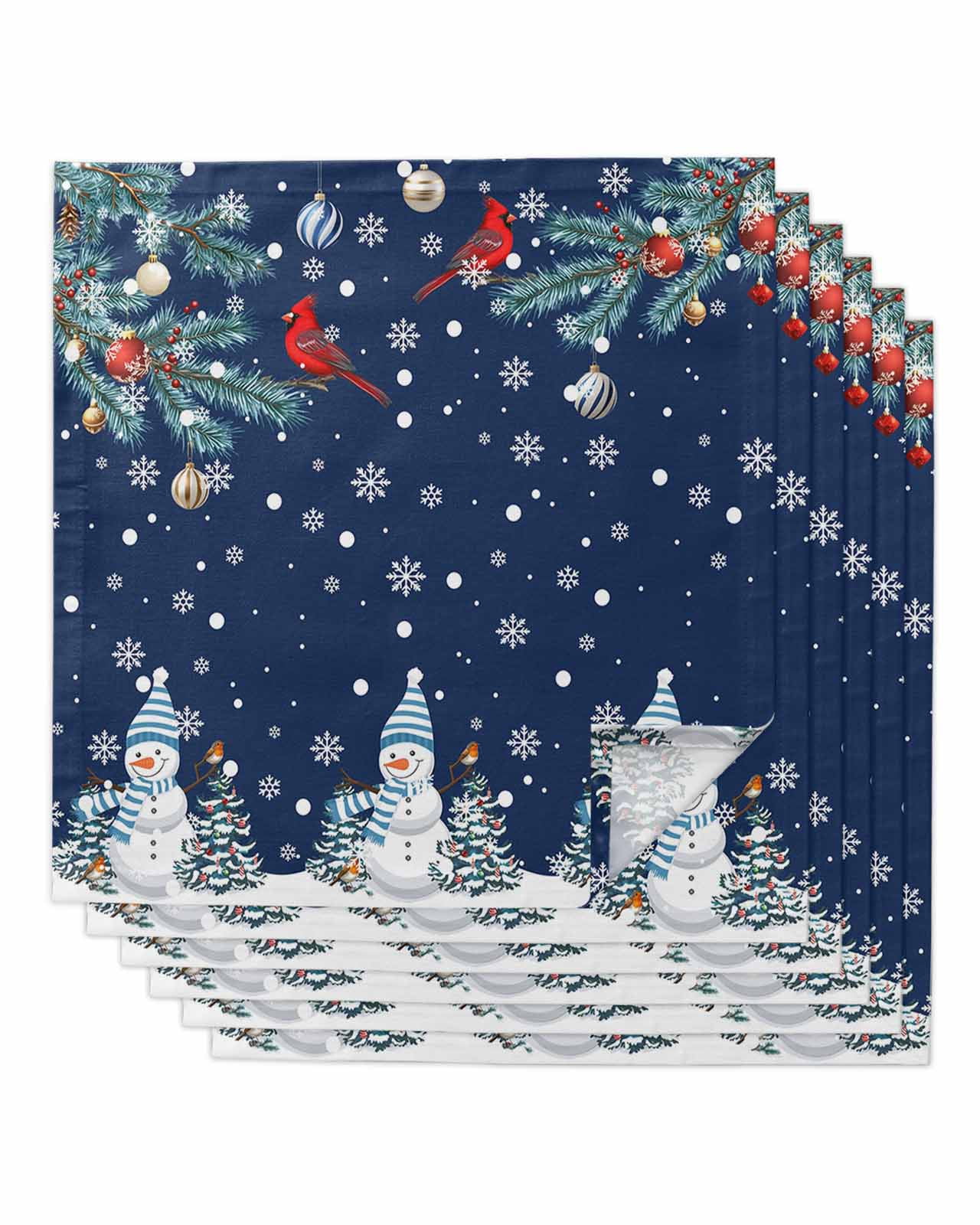 Christmas Blue Cloth Napkins Set of 6 Reusable Dinner Napkins, Snowman ...