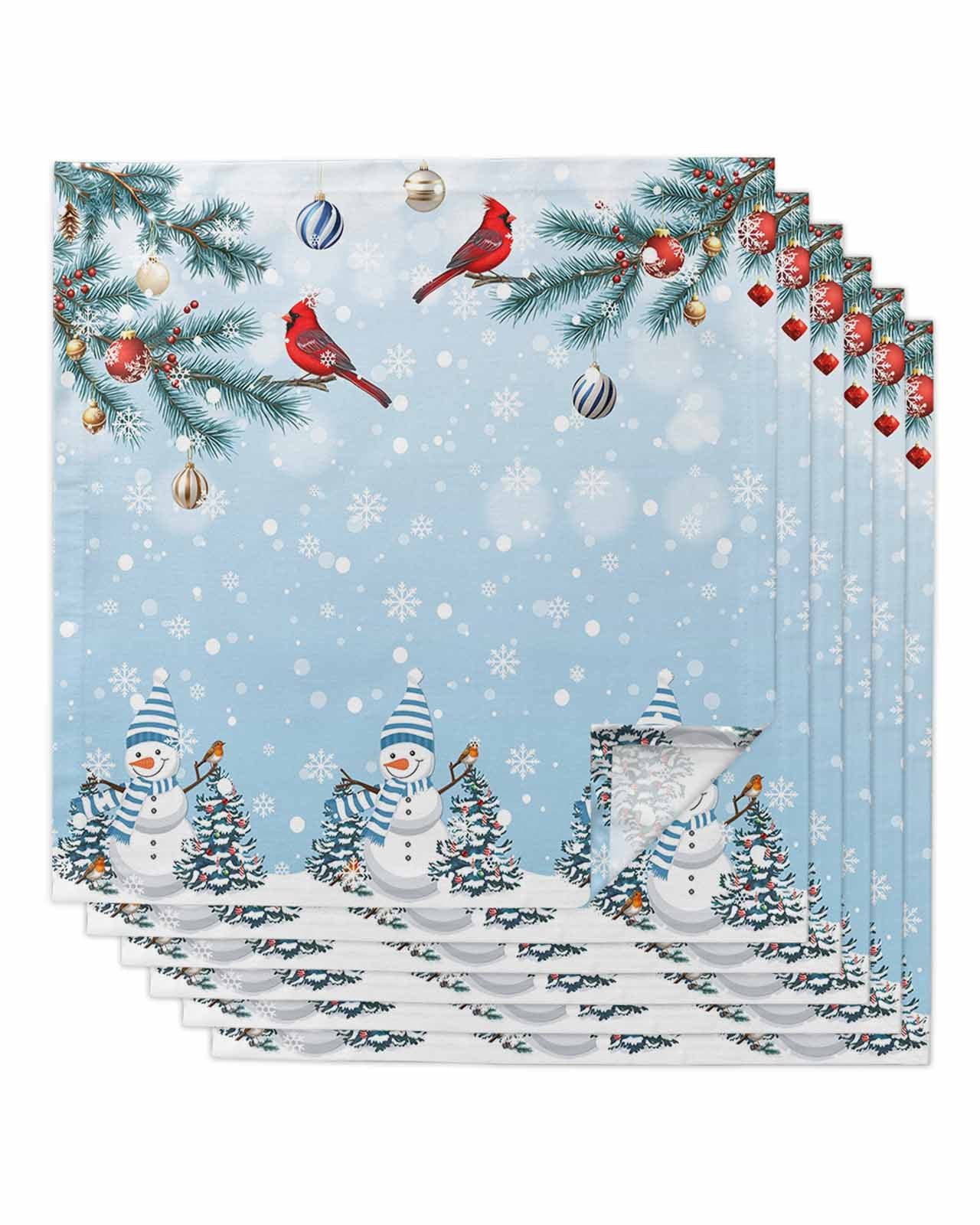 Christmas Blue Cloth Napkins Set of 6 Reusable Dinner Napkins, Xmas ...