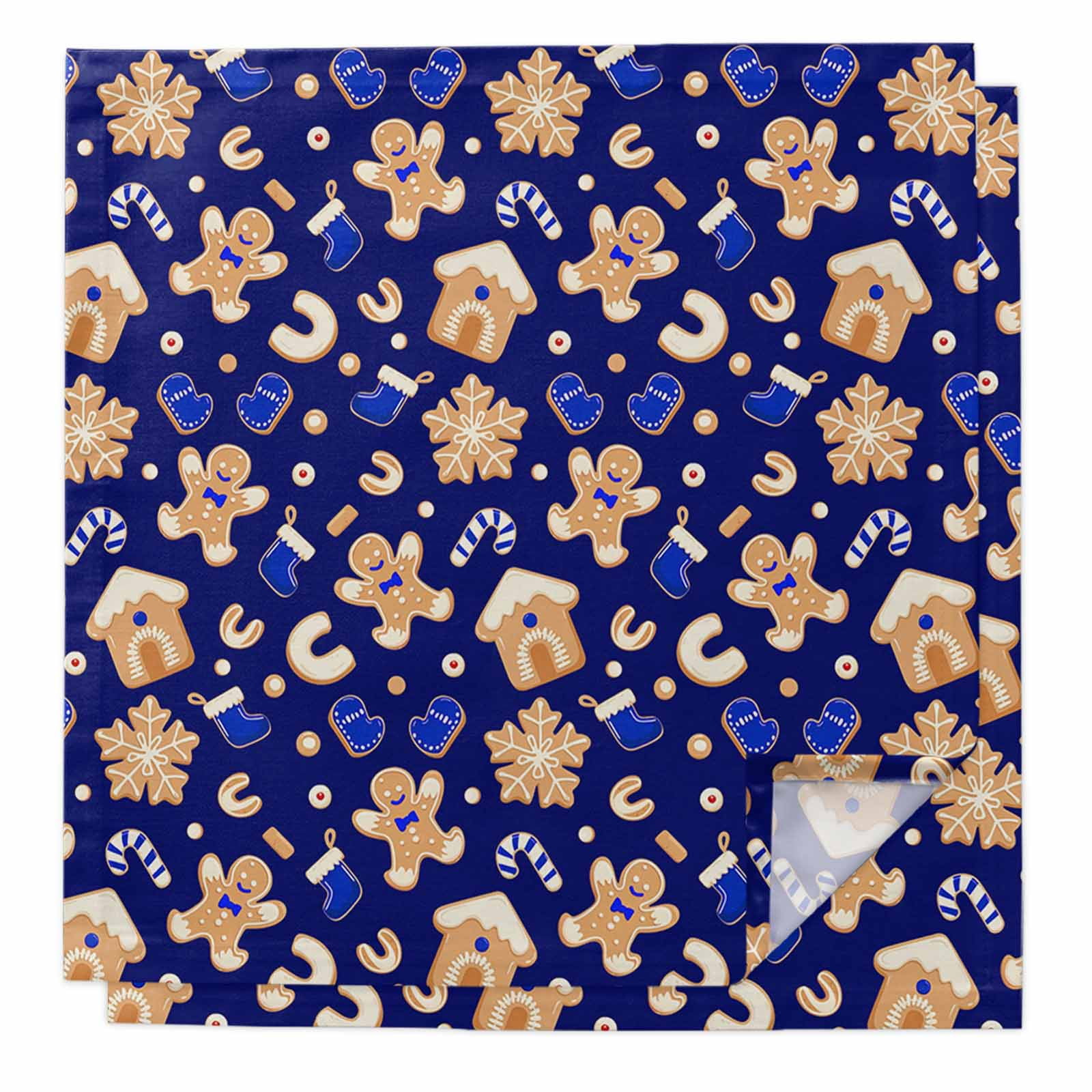 Christmas Blue Cloth Napkins Washable Set of 2, Gingerbread Merry Xmas ...