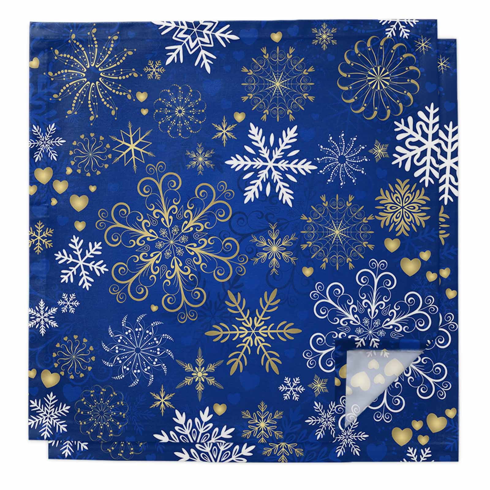Christmas Blue Cloth Napkins Washable Set of 2, Xmas Winter Snowflakes ...