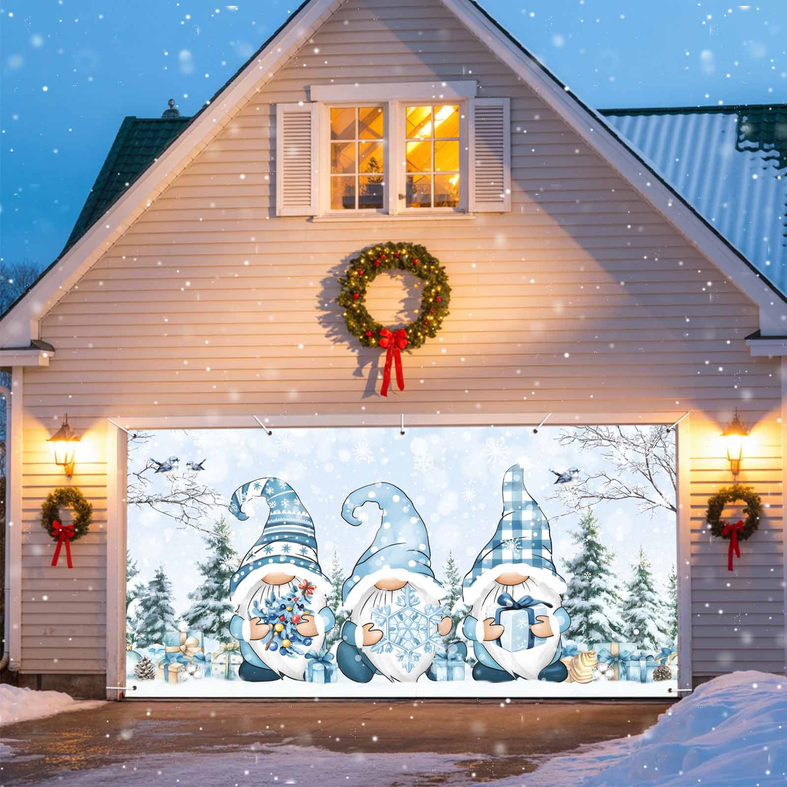 Christmas Blue Dwarf Garage Door Banner Covers, Winter Snowing Pine ...
