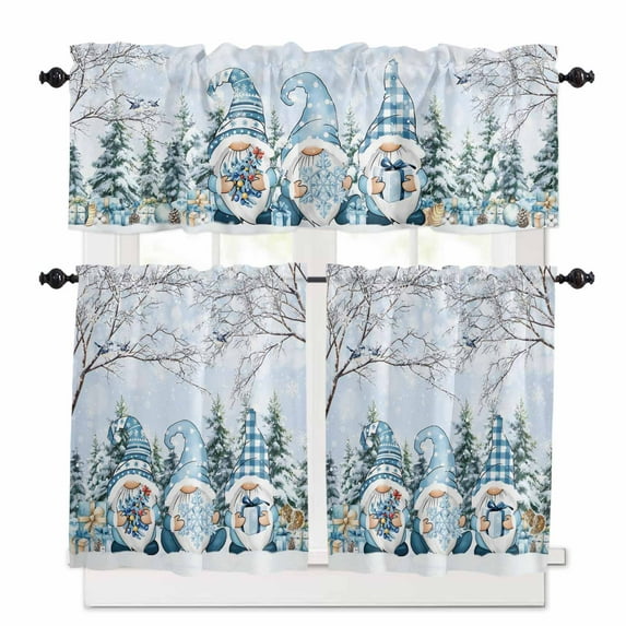 Christmas Blue Dwarf Kitchen Curtains Valances and Tiers Set of 3 ...