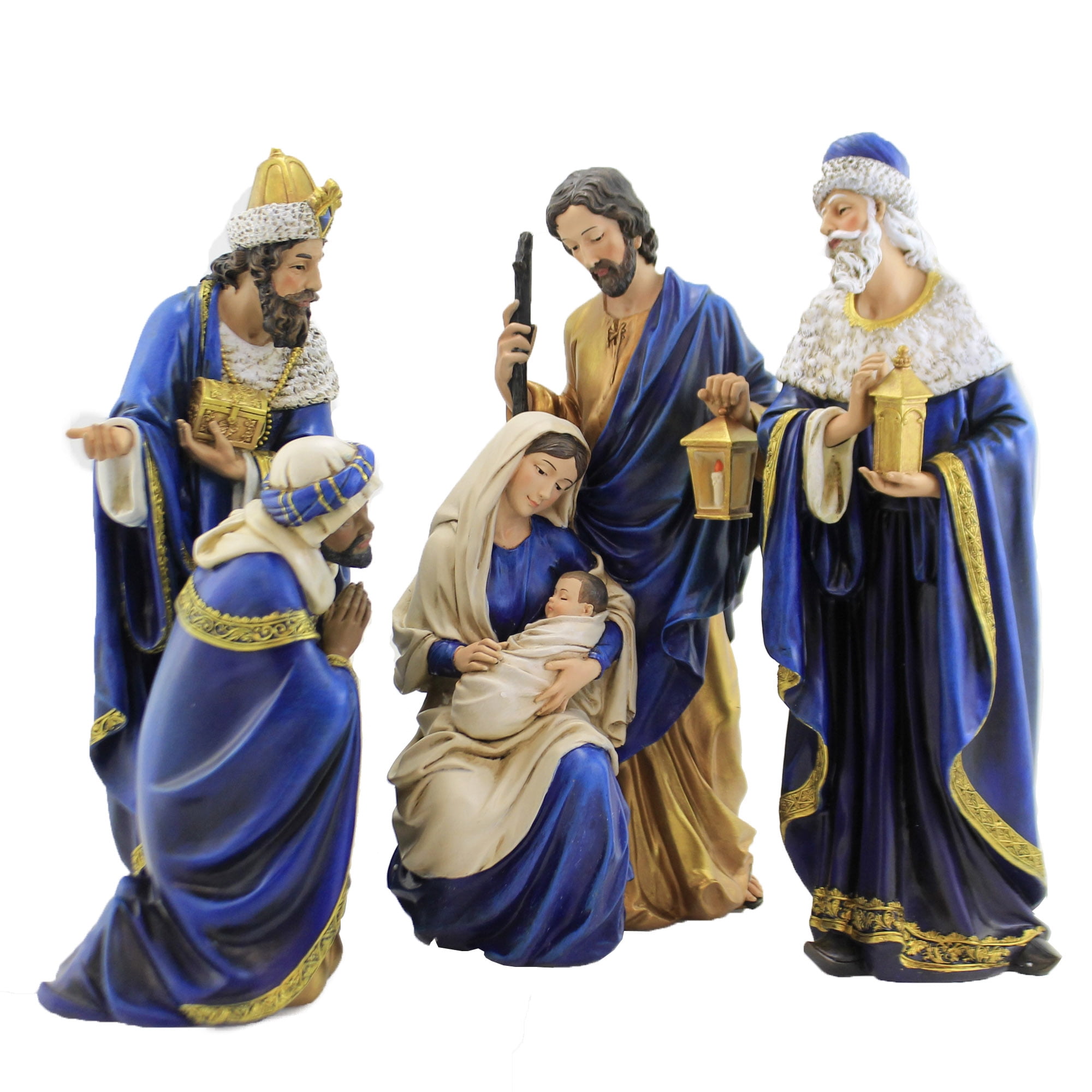 Christmas Blue/Gold Nativity Set Polyresin Mary Jesus Joseph 633336 ...