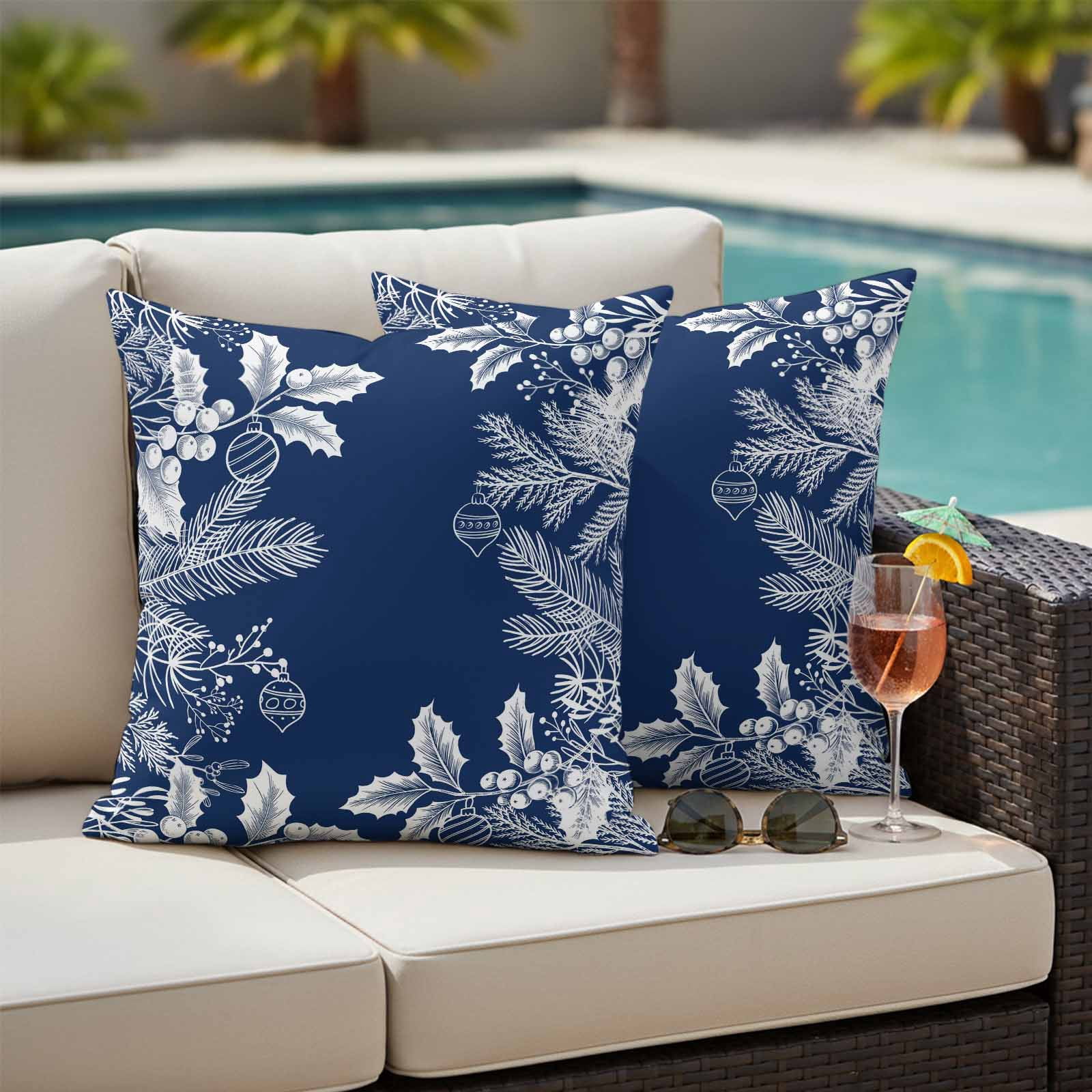 Christmas Blue Outdoor Pillow Covers 24x24 Inch Throw Pillow Covers Set ...