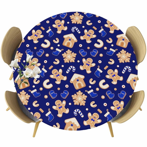 Christmas Blue Round Tablecloth, Fitted Table Cover with Elastic for 36 ...