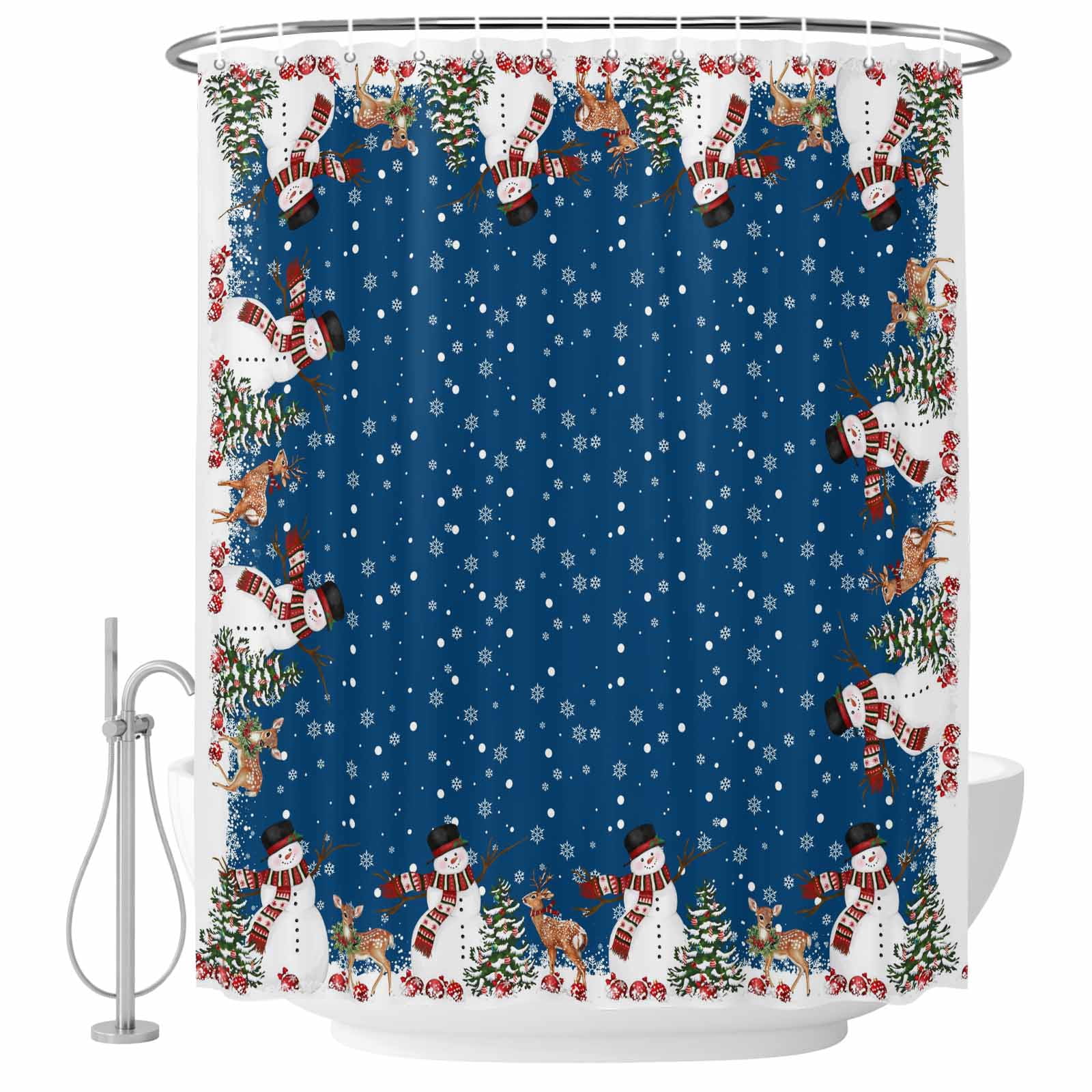 Christmas Blue Shower Curtain, Waterproof Shower Curtains for Bathroom ...