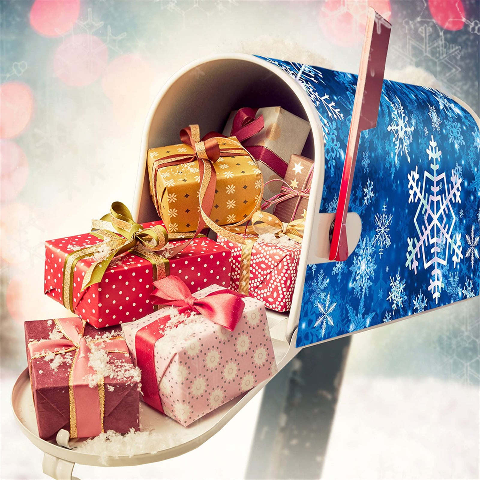 Christmas Blue Snowflake Mailbox Cover, with Snowflake Pattern for ...