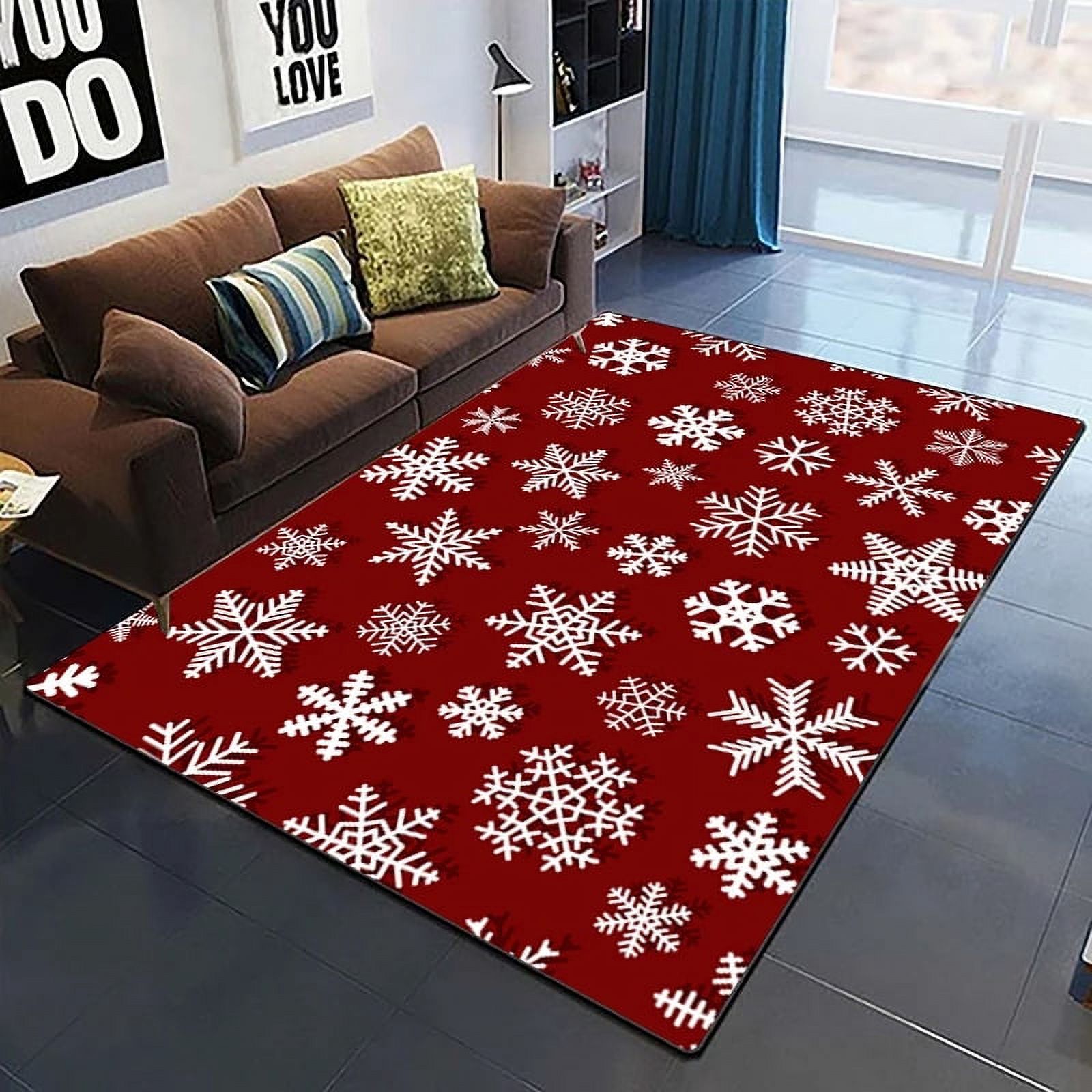 Christmas Blue Snowflakes Living Room Carpet Coffee Table Floor Mat ...