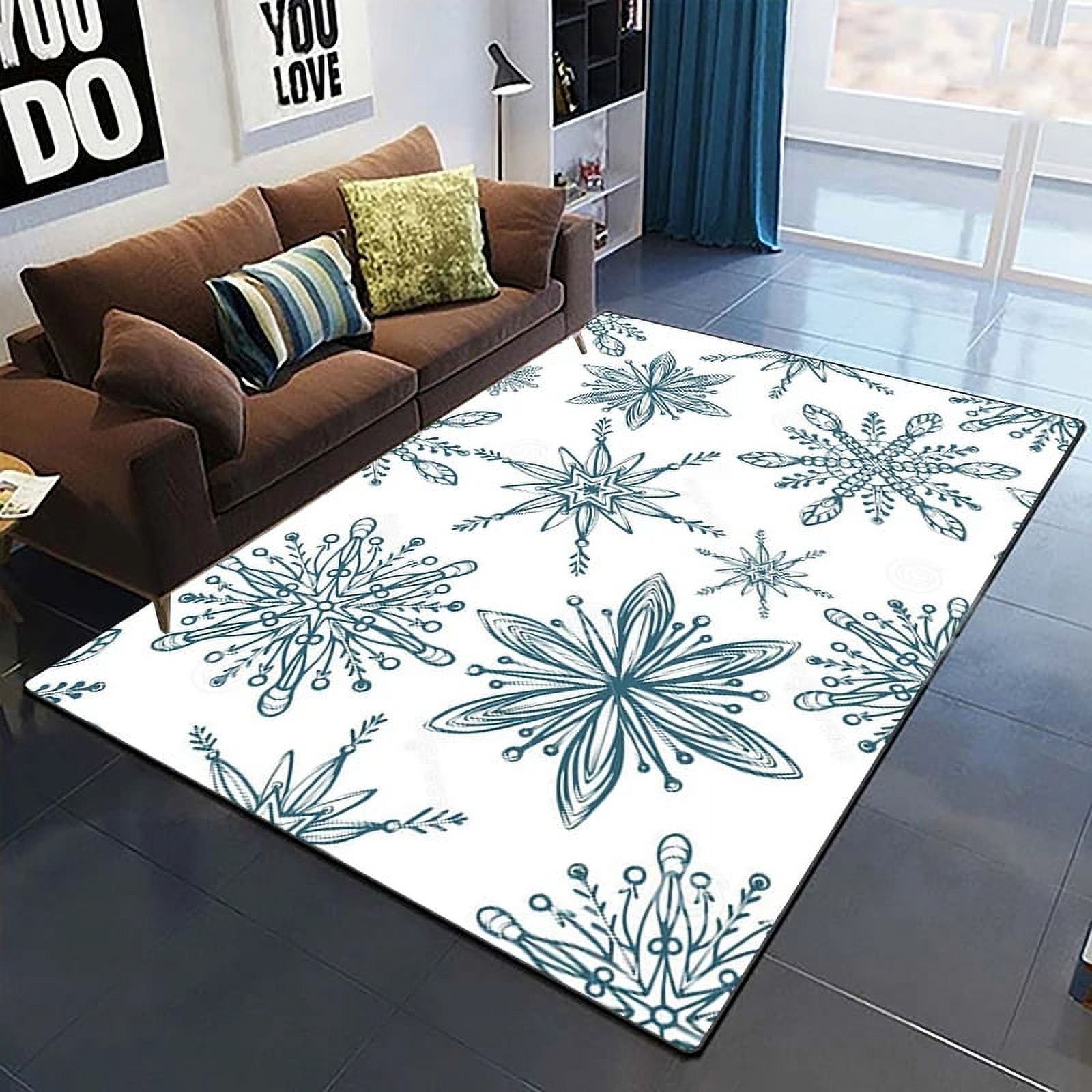Christmas Blue Snowflakes Living Room Carpet Coffee Table Floor Mat ...