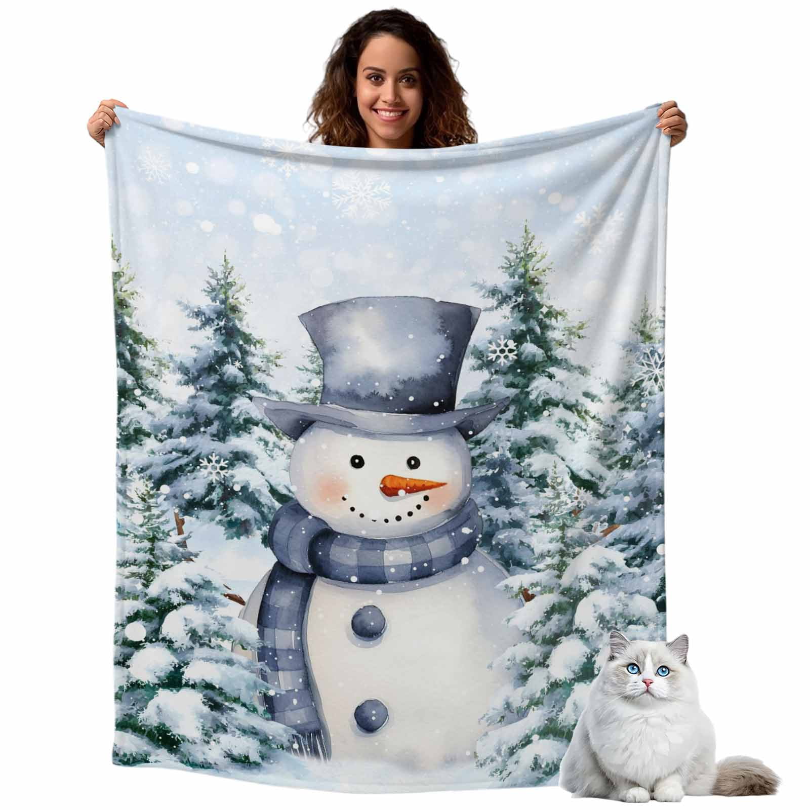 Christmas Blue Snowman Fleece Throw Blanket Lightweight Winter Snow ...