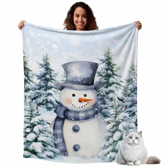 Christmas Blue Snowman Fleece Throw Blanket Lightweight Winter Snow ...