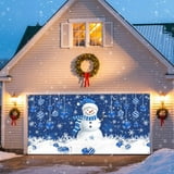 Christmas Blue Snowman Garage Door Banner Covers, Xmas Balls Snowflake ...