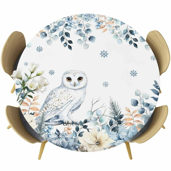 Christmas Blue Table Cloth, Round Fitted Tablecloths with Elastic Edge ...