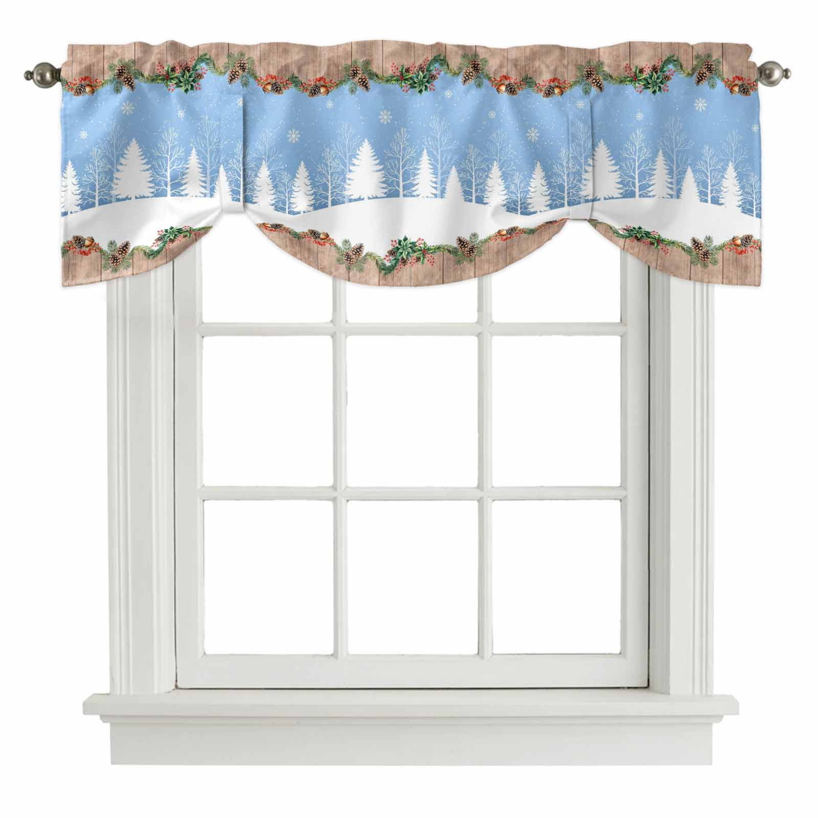 Christmas Blue Tie Up Valance Curtains for Windows, Kitchen Curtains ...