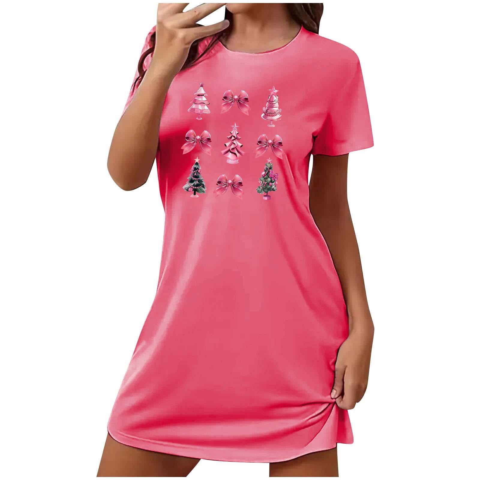 Christmas Bnwani Nightgown for Women Oversized Crew Neck Short Sleeve ...