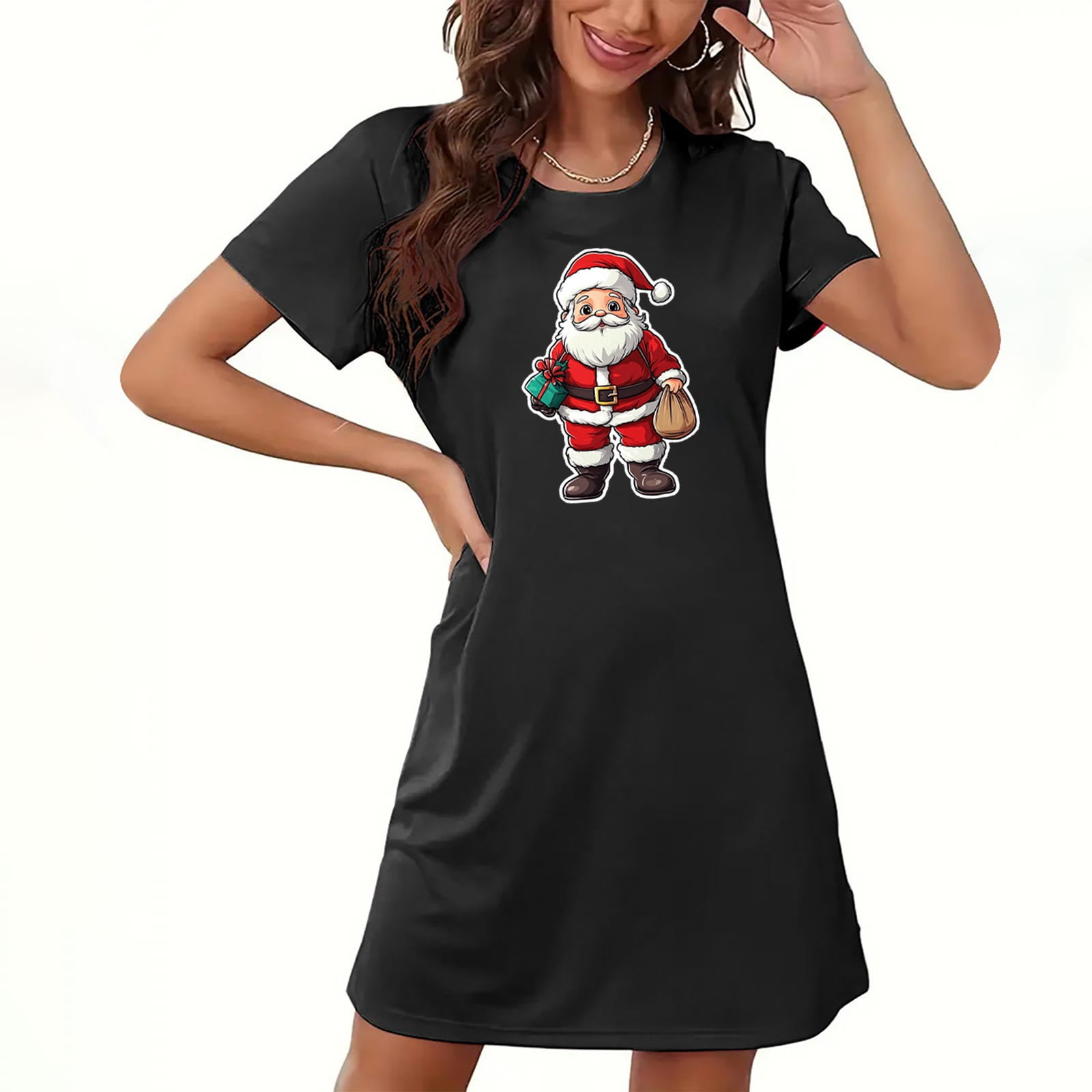 Christmas Bnwani Nightgown for Women Oversized Crew Neck Short Sleeve ...