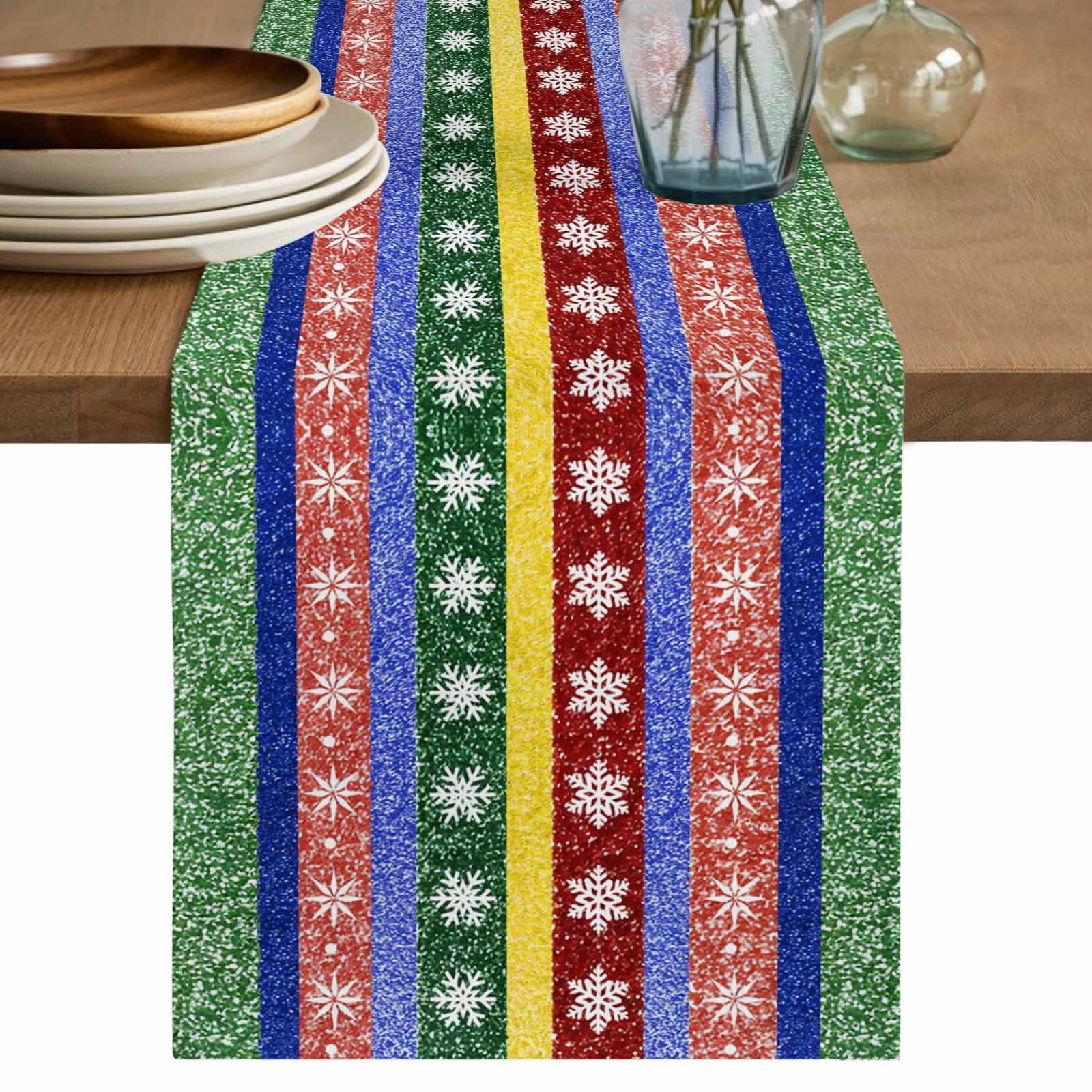 Christmas Boho Colorful Table Runner 70 Inches, Winter Snowflake Stripe ...