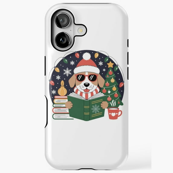 Christmas Book Lover Dog Art Case for iPhone 11 12 13 14 15 16 17 Pro ...