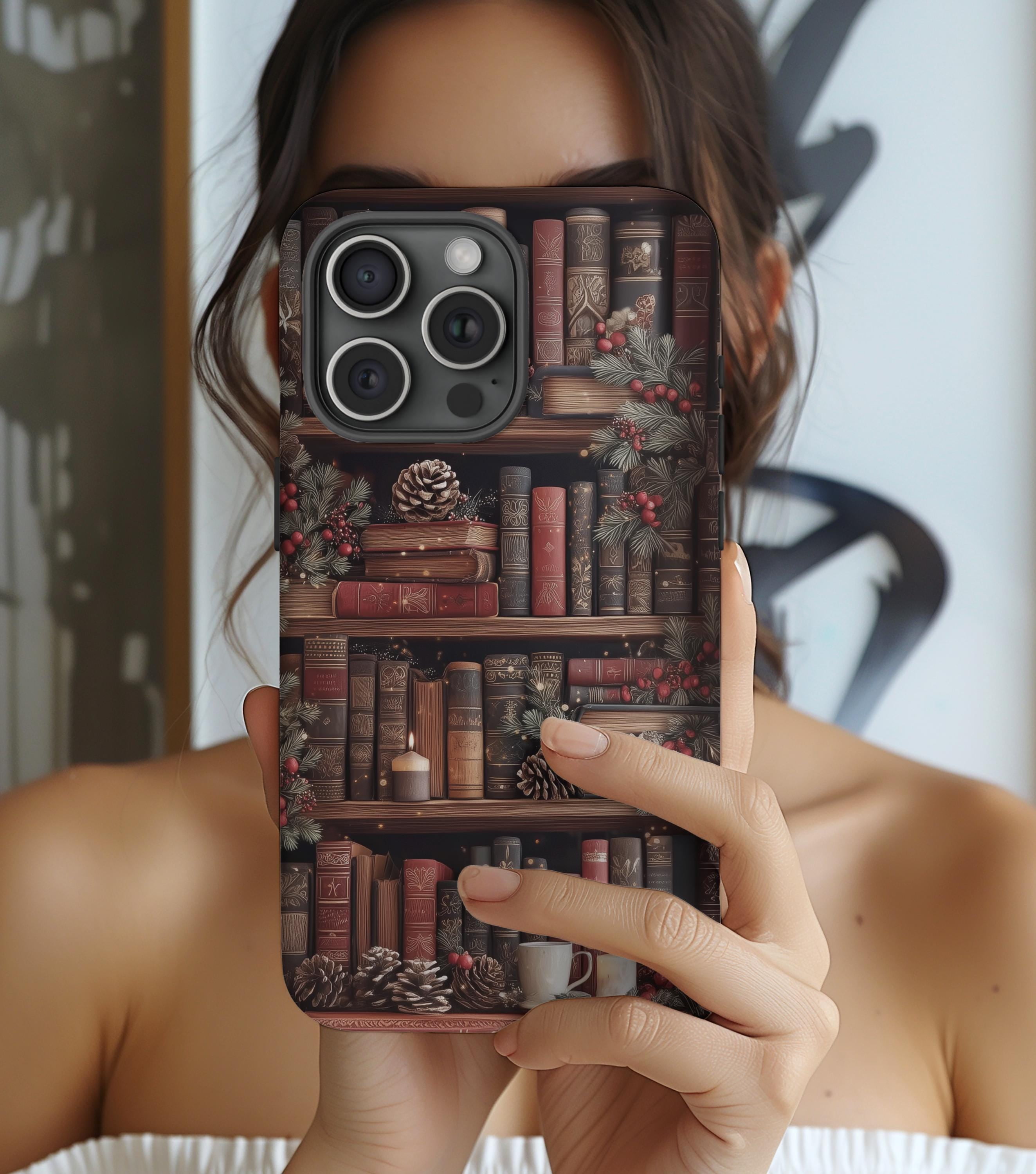 Christmas Book Lover Phone Case Cozy Winter Library iPhone 17 16 15 14 ...