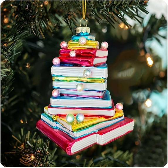 Christmas Book Tree 3D Glass Ornament, Book Tree Glass Ornament, Book ...