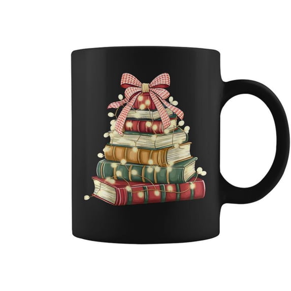 Christmas Book Tree Coquette Xmas Lights Librarian Teacher Coffee Mugs ...