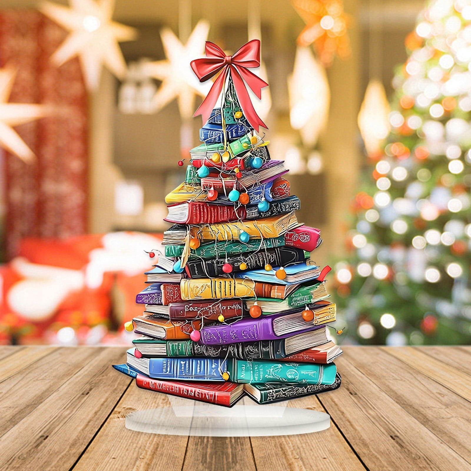 Christmas Book Tree Decor - 10" Colorful Acrylic Desktop Holiday ...