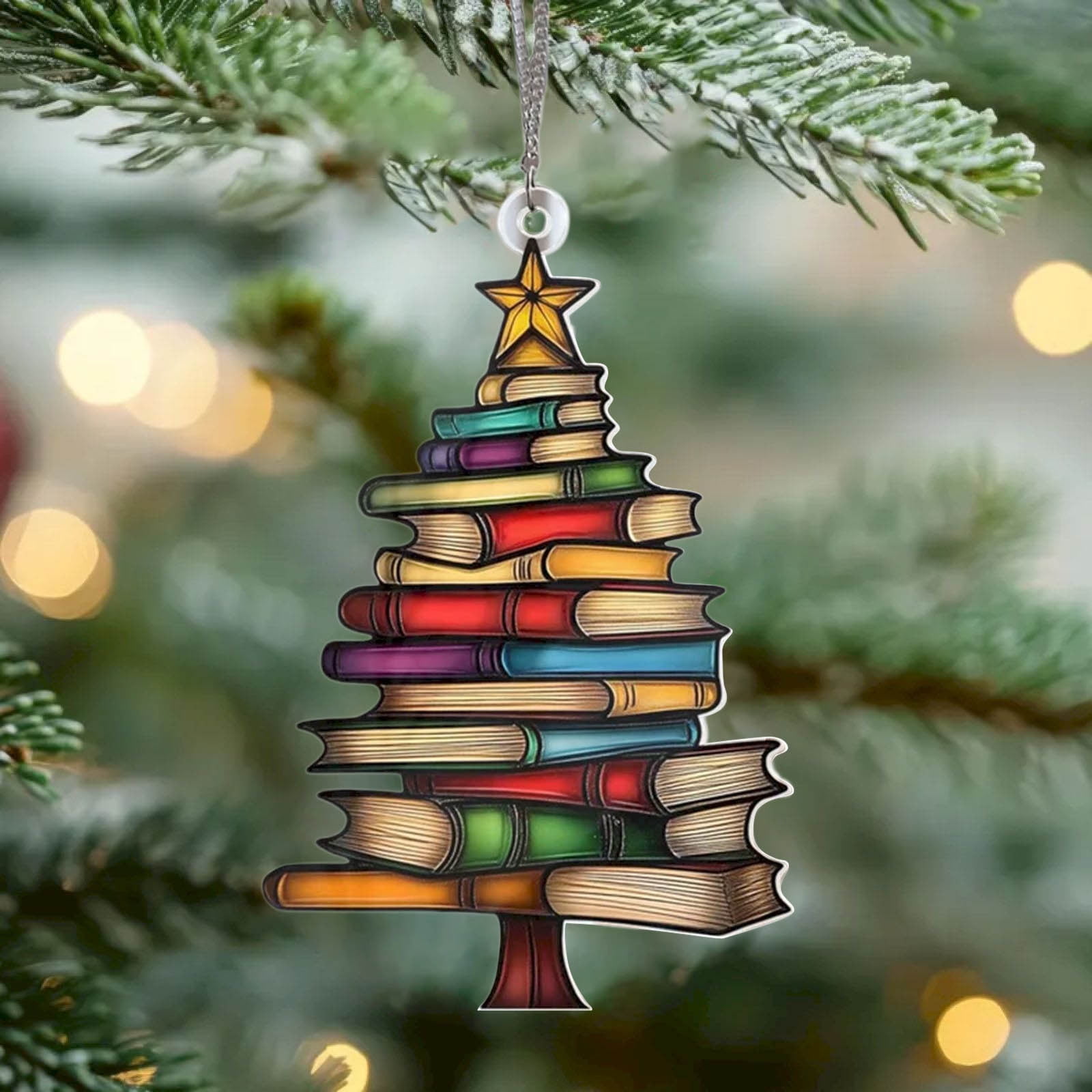 Christmas Book Tree Ornament,Creative Stacking Book Pendant Acrylic ...