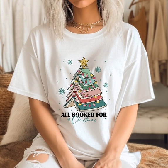 Christmas Book Tree Shirt All Booked For Christmas Shirt Gift for ...