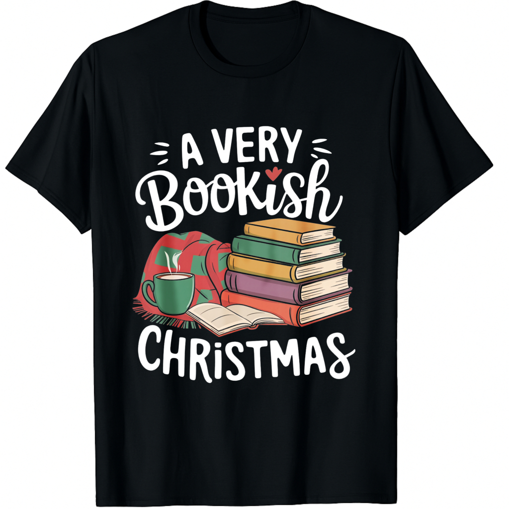 Christmas Bookish Black A Very Stack of Books Coffee Plaid Holiday ...