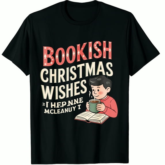 Christmas Bookish Wishes Black Text and Cartoon Reading Book with Hot ...