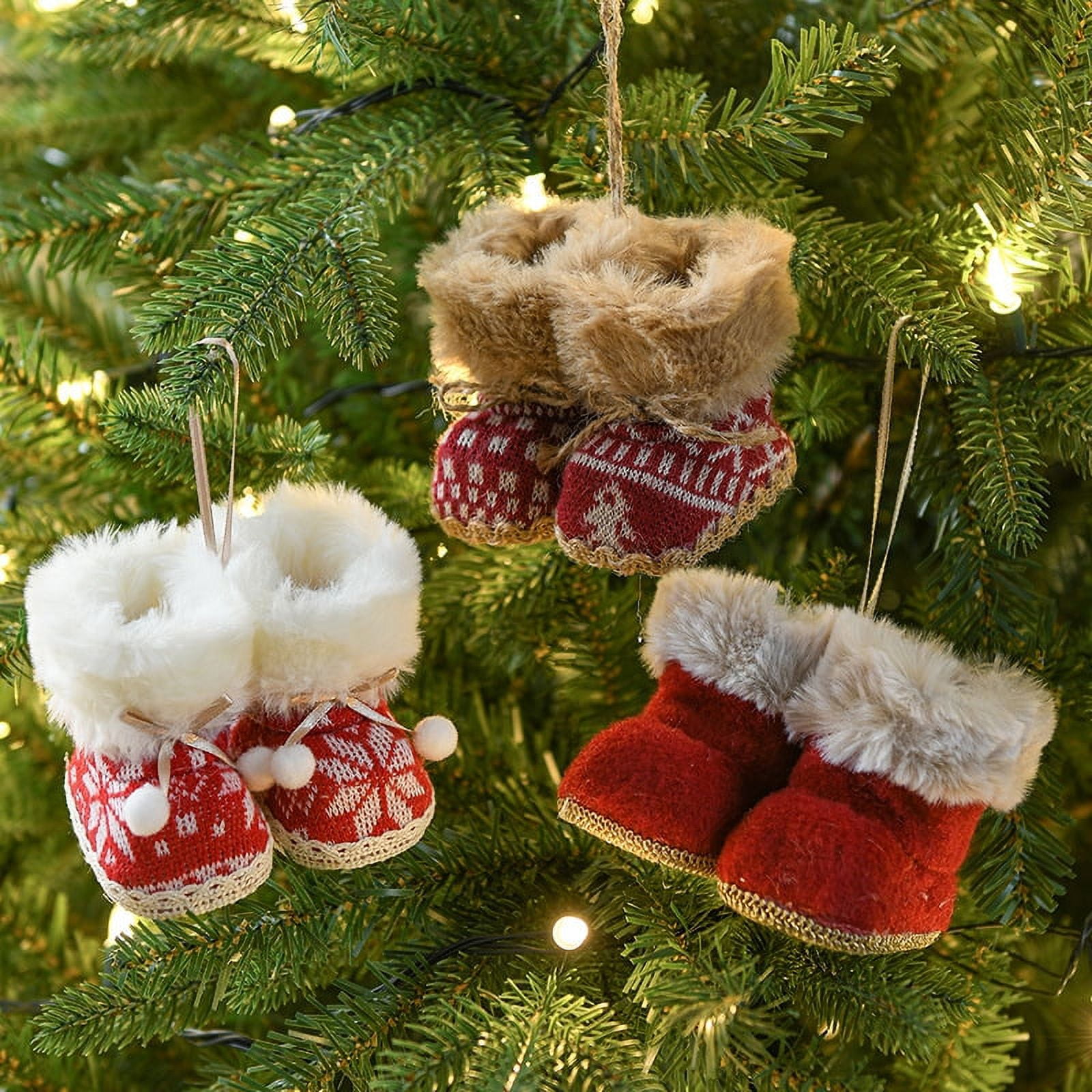 Vorkoi Christmas Boots Plush Ornaments, Hanging Xmas Tree Decorations ...
